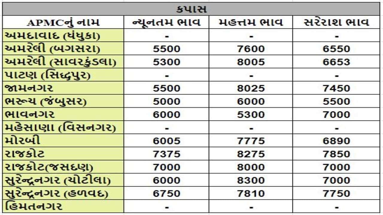 Mandi : ચોટીલા APMCમાં કપાસના મહત્તમ ભાવ રૂપિયા 8300 રહ્યા, જાણો જુદા-જુદા પાકના ભાવ - Gujarati ...