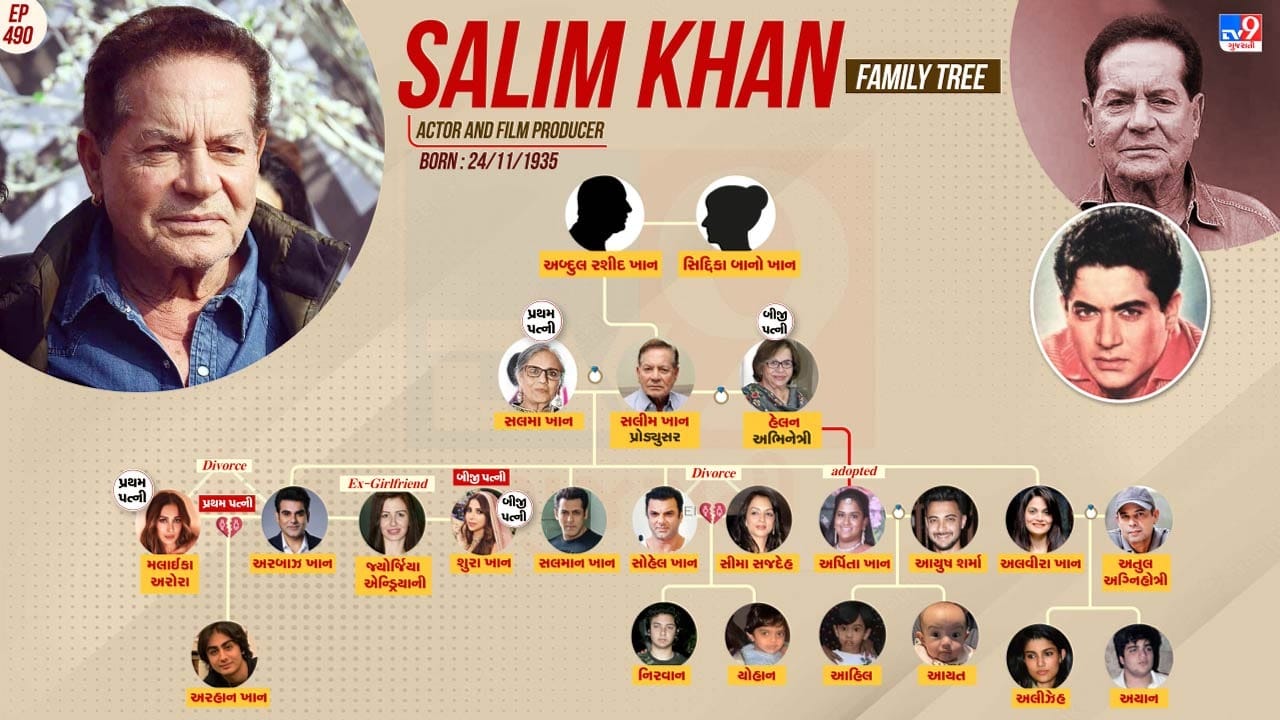 2 પત્ની, 3 દીકરા અને 2 દીકરી, 7 પૌત્રનો આવો છે સલીમ ખાનનો પરિવાર, જુઓ ...