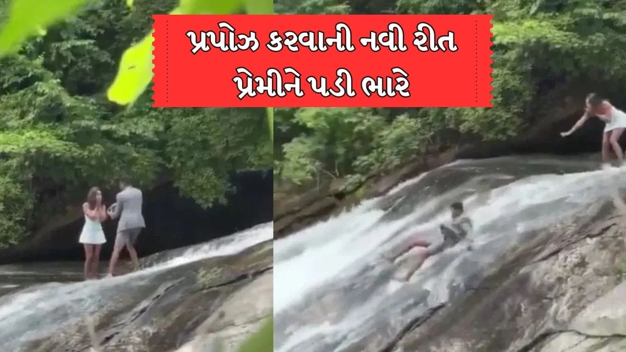 Viral : ઝરણાની વચ્ચે પ્રેમિકાને પ્રપોઝ કરવુ પ્રેમીને પડ્યુ મોંઘુ ...